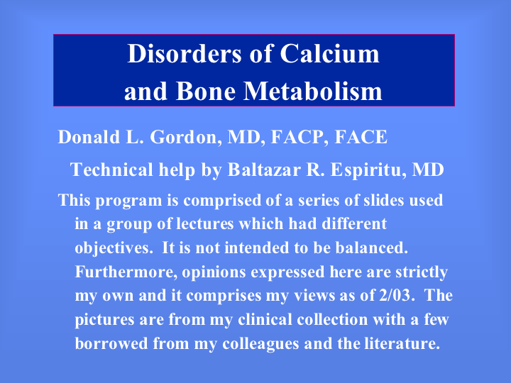 Disorders of Calcium and Bone Metabolism